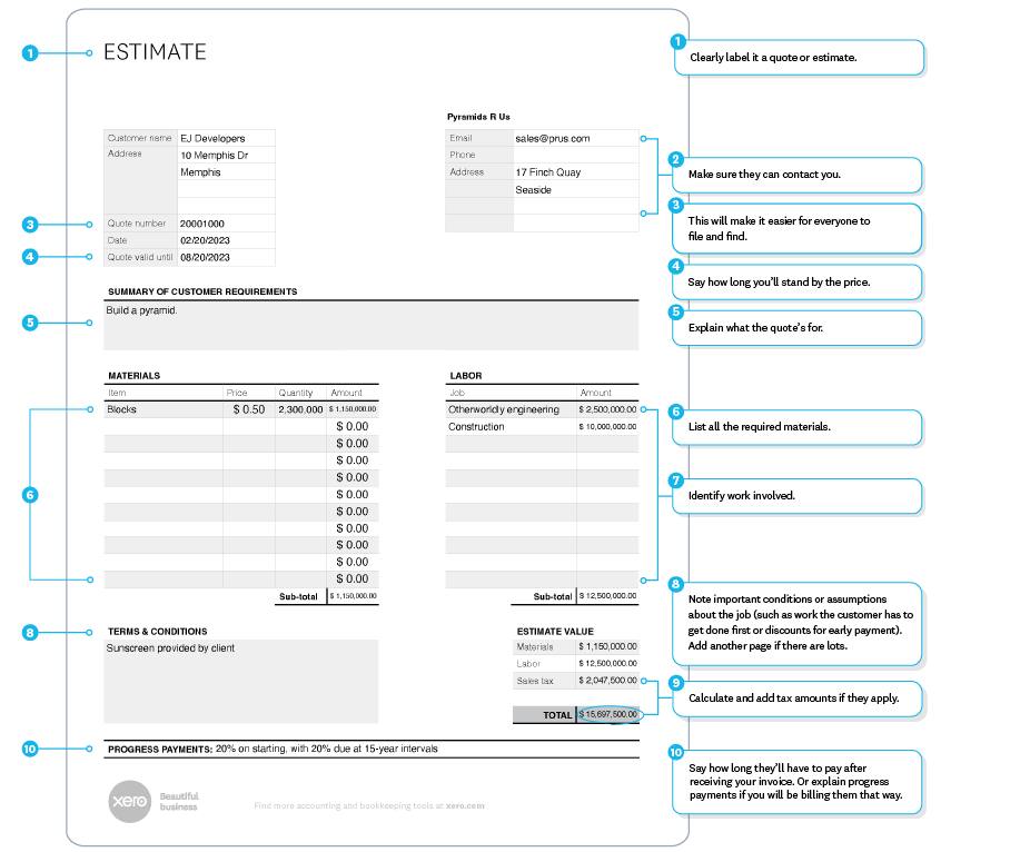 Construction Estimate Example And Formatting Tips Xero US