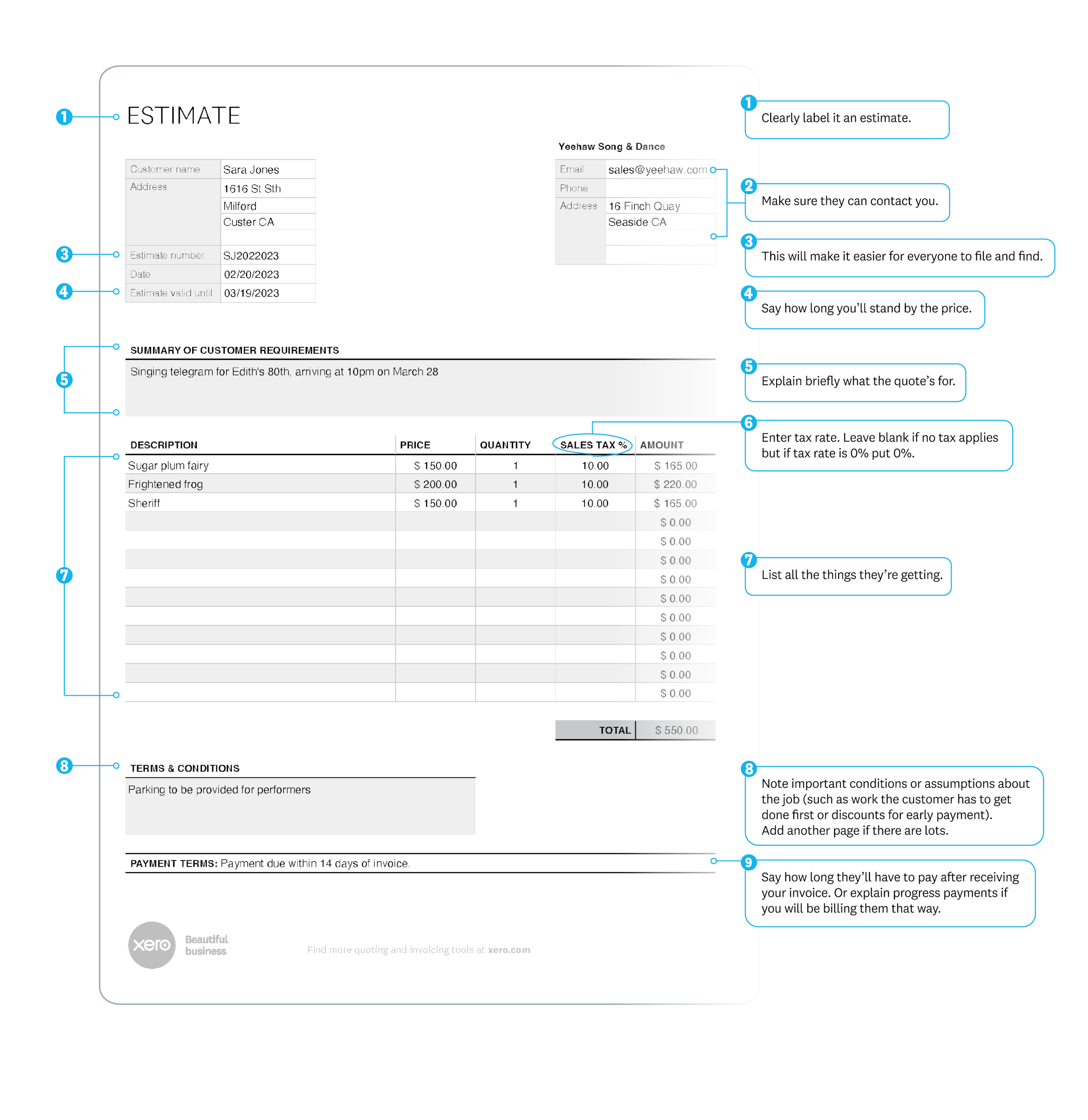 Estimate Example And Formatting Tips | Xero US